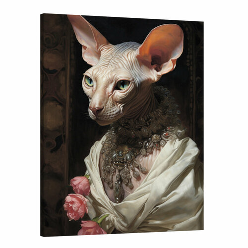 Интерьерная картина 50х70 "Кошка-сфинкс: головоломка грации"