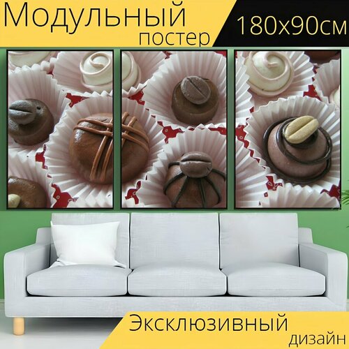 Модульный постер "Шоколадные конфеты, сладкий, сладости" 180 x 90 см. для интерьера