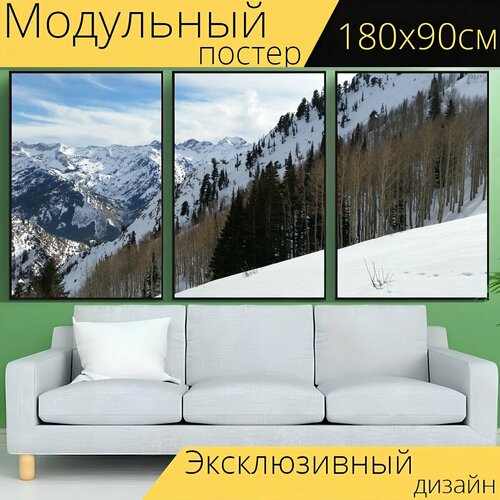 Модульный постер "Юта, гора, зима" 180 x 90 см. для интерьера
