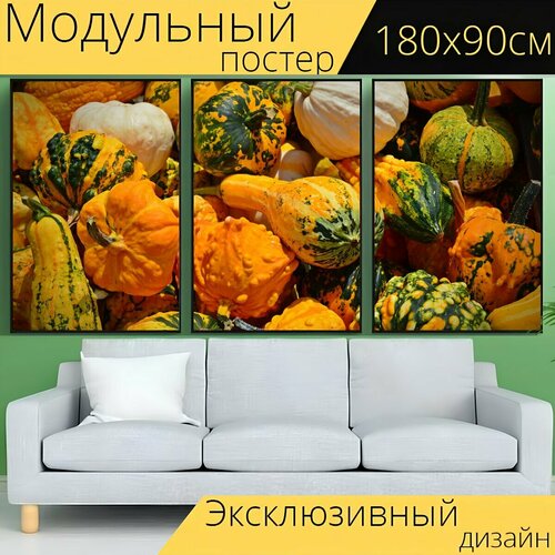Модульный постер "Тыква, время сбора урожая, распродажа" 180 x 90 см. для интерьера