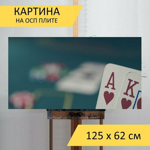 Картина на ОСП 125х62 см. "Покер, карты, туз" горизонтальная, для интерьера, с креплениями