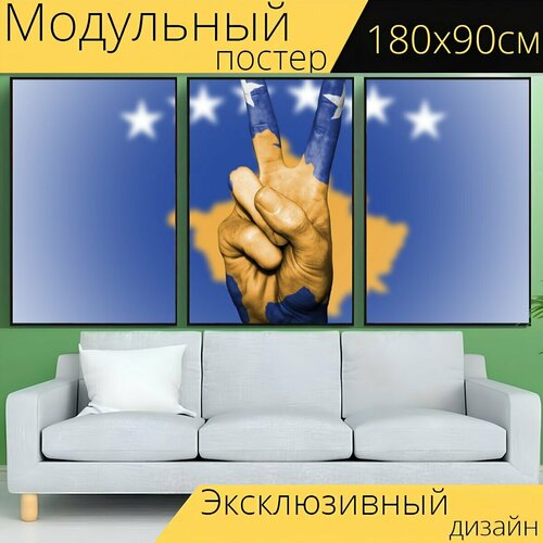 Модульный постер "Косово, мир, рука" 180 x 90 см. для интерьера
