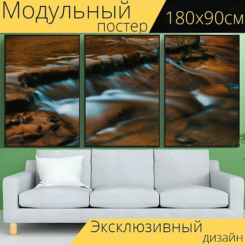 Модульный постер "Река, горные породы, вода" 180 x 90 см. для интерьера