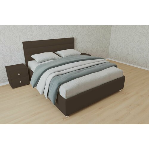 Двуспальная кровать Милан 160x200 с подъемным механизмом и с коробом для белья велюр коричневый ножки 5 см