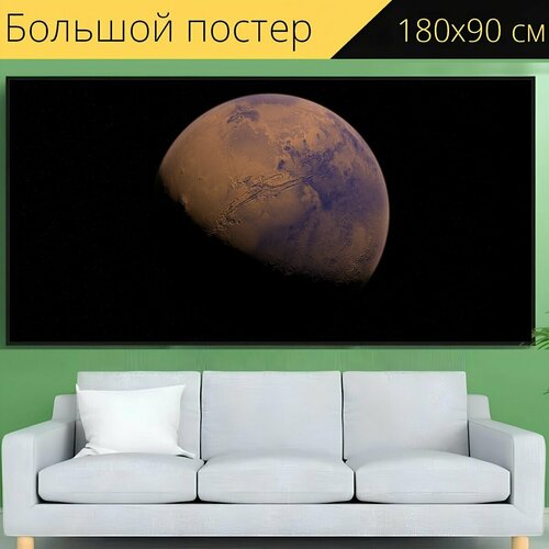 Большой постер "Марс, пространство, наука" 180 x 90 см. для интерьера