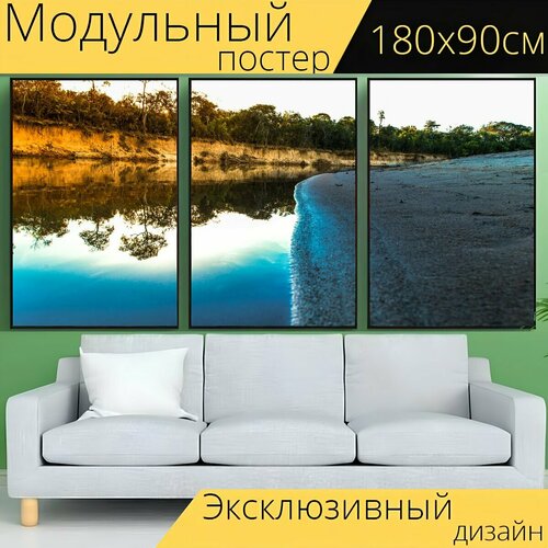 Модульный постер "Река с рыбой, пляж, бразилия" 180 x 90 см. для интерьера