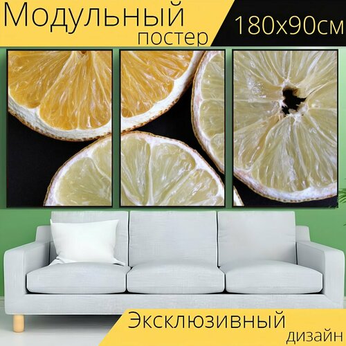 Модульный постер "Цитрусовые, ломтики, лимон" 180 x 90 см. для интерьера