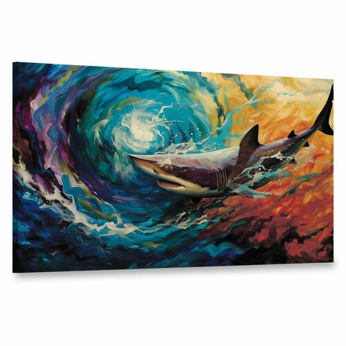 Интерьерная картина 100х60 "Акула в борьбе за выживание"