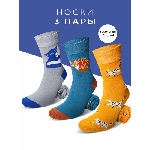 Носки Мачо, 3 пары, 3 уп., размер 39-43, синий, оранжевый, серый