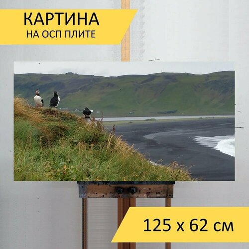 Картина на ОСП 125х62 см. "Исландия, вода, пейзаж" горизонтальная, для интерьера, с креплениями