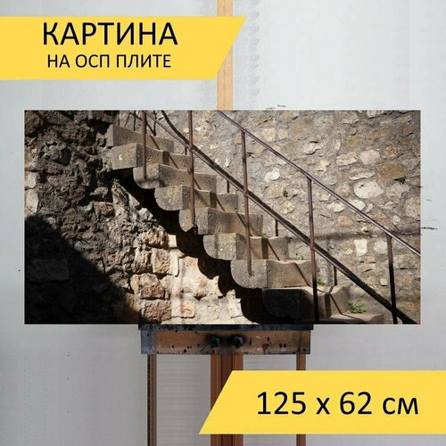 Картина на ОСП 125х62 см. "Лестница, этапы, вверх" горизонтальная, для интерьера, с креплениями