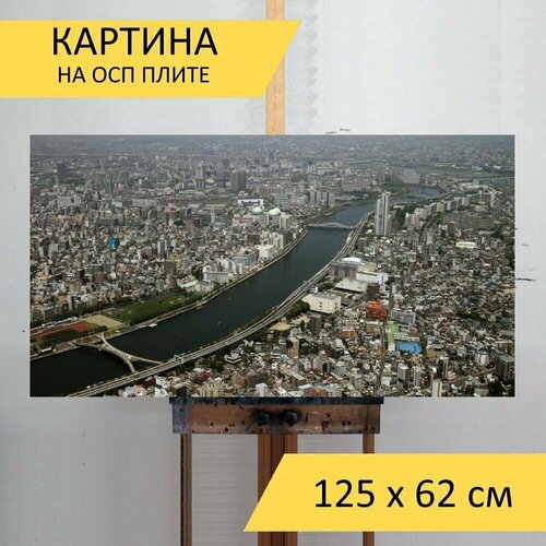 Картина на ОСП 125х62 см. "Посмотреть, токио, япония" горизонтальная, для интерьера, с креплениями