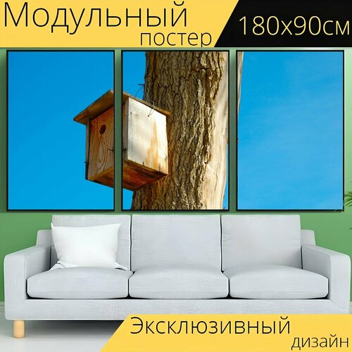 Модульный постер "Скворечник, дом для птиц, жильё птиц" 180 x 90 см. для интерьера