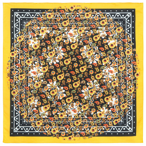 Платок Павловопосадская платочная мануфактура,70х70 см, желтый, коричневый