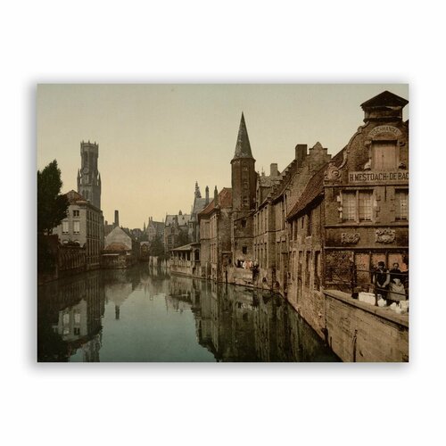 Постер, плакат на бумаге / Canal and Belfry, Bruges, Belgium / Размер 40 x 53 см