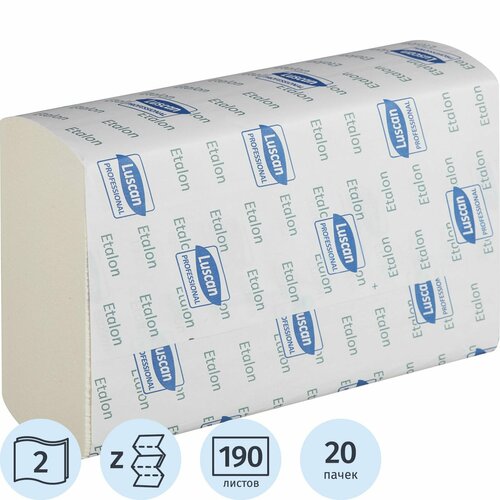 Полотенца бумажные Luscan Professional Z-сложения белые двухслойные 190 листов 20 шт. 190 лист., белый, без запаха 21.5 х 24 см