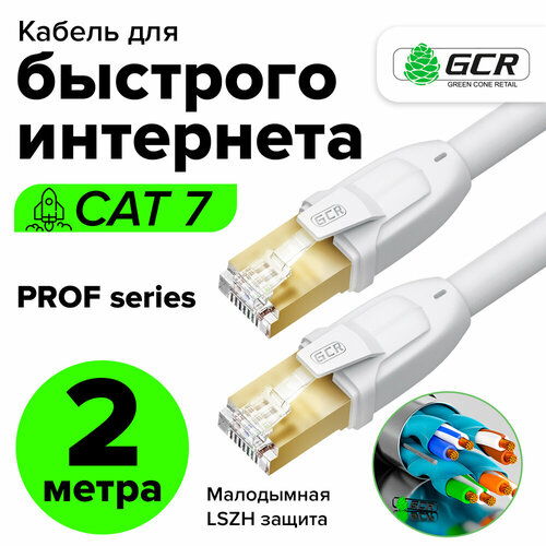 Патч-корд F/FTP PROF cat.7 10 Гбит/с RJ45 LAN компьютерный кабель для интернета 24K GOLD экранированный (GCR-FTP701) белый 2.0м