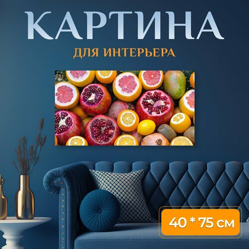 Картина на холсте "Фрукты, апельсин, цитрусовые" на подрамнике 75х40 см. для интерьера