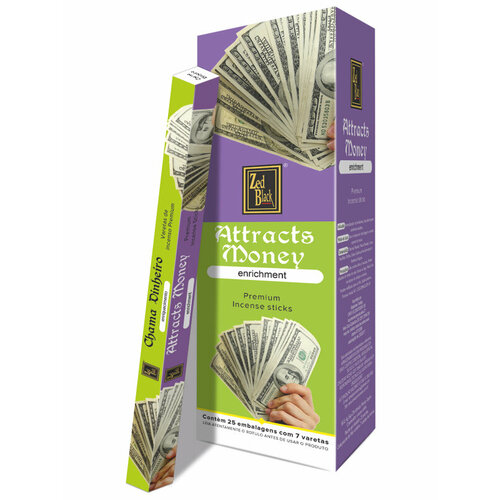 ATTRACTS MONEY Premium Incense Sticks, Zed Black (привлечение денег премиум благовония палочки, Зед Блэк), уп. 8 палочек.