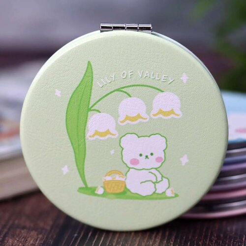 Зеркало карманное iLikeGift Bear lily of valley green с увеличением