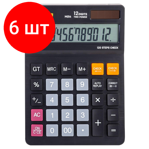 Комплект 6 штук, Калькулятор настольный полноразм. Deli EM01420, 12-р, дв. пит, 180х126мм, чер