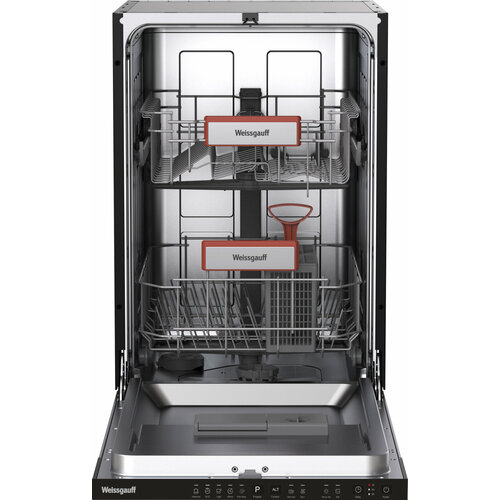 Встраиваемая посудомоечная машина с лучом на полу Weissgauff BDW 4525 Infolight,3 года гарантии, 9 комплектов посуды, 5 программ, дополнительная сушка, половинная загрузка, индикаторы соли и ополаскивателя, дозагрузка посуды, энергоэффективность А+++