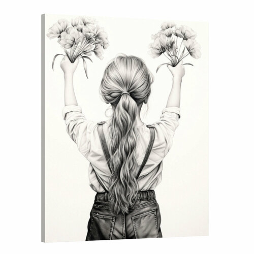 Интерьерная картина 50х70 "Девочка с букетами"