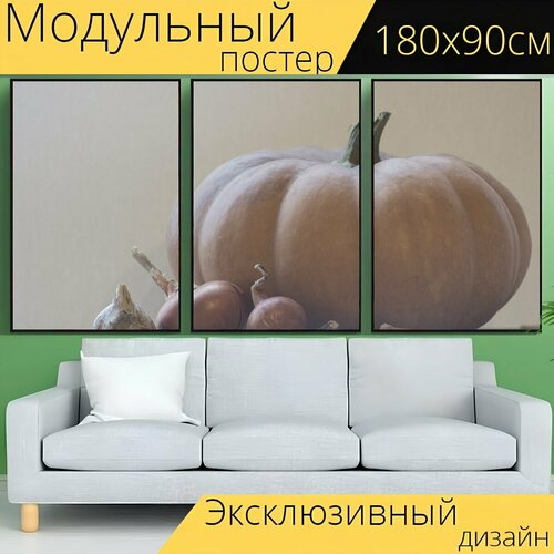 Модульный постер "Тыква, лук, овощи" 180 x 90 см. для интерьера