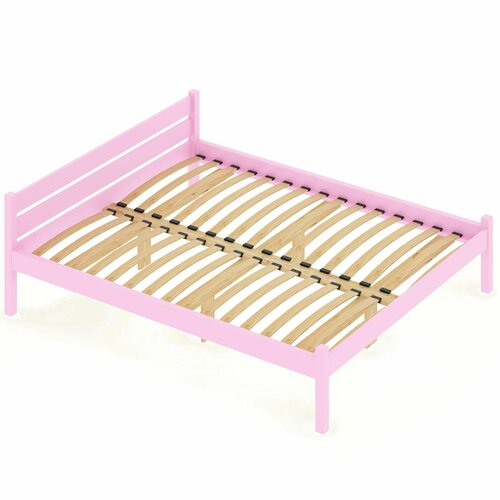 Кровать двуспальная Классика из массива сосны с ортопедическим основанием, 200х180 см (габариты 210х190), цвет розовый