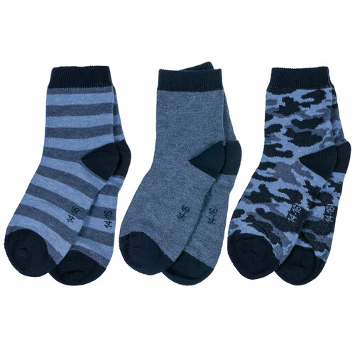 Носки RuSocks 3 пары, размер 12-14, голубой, серый