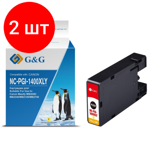 Комплект 2 штук, Картридж струйный G&G PGI-1400XL Y жел. для Canon MB2050/MB2350/MB2040