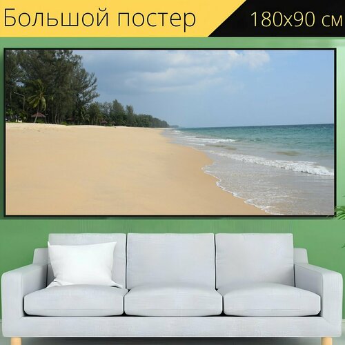 Большой постер "Пляж, вода, море" 180 x 90 см. для интерьера