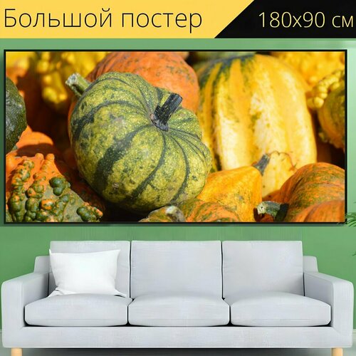 Большой постер "Тыква, фрукты, апельсин" 180 x 90 см. для интерьера
