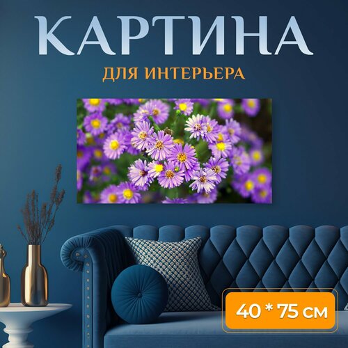 Картина на холсте "Цветы, фиолетовые цветы, цвести" на подрамнике 75х40 см. для интерьера
