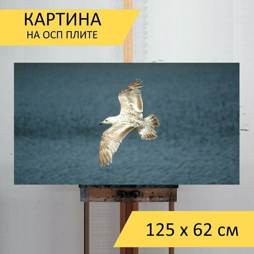 Картина на ОСП 125х62 см. "Птица, полет, вода" горизонтальная, для интерьера, с креплениями