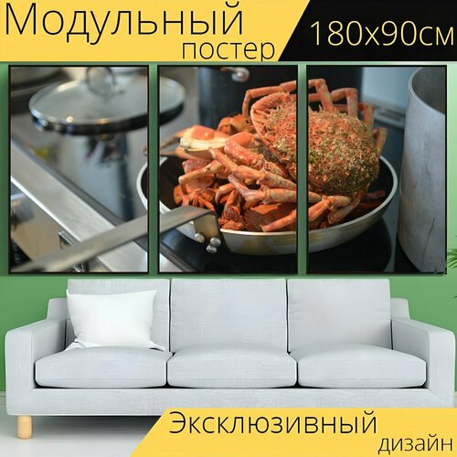 Модульный постер "Моллюски, пан, приготовление еды" 180 x 90 см. для интерьера