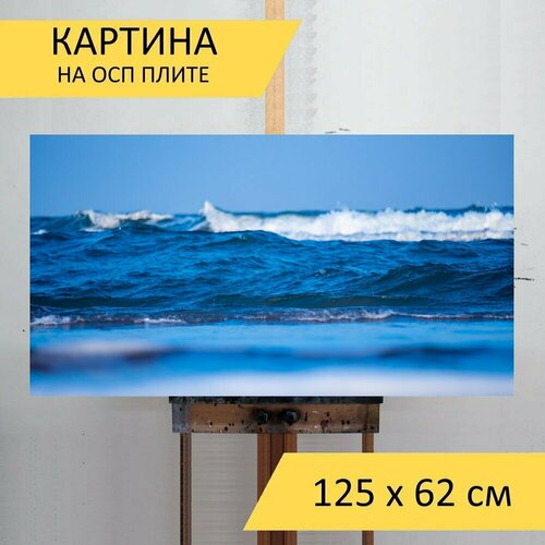 Картина на ОСП 125х62 см. "Пляж, волны, океан" горизонтальная, для интерьера, с креплениями