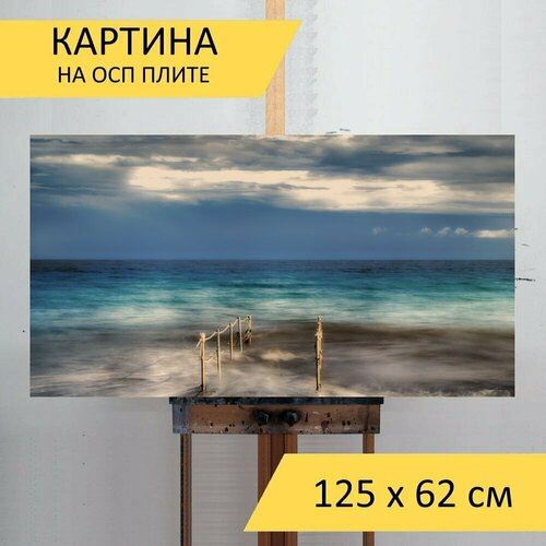 Картина на ОСП 125х62 см. "Море, облака, дорогой" горизонтальная, для интерьера, с креплениями