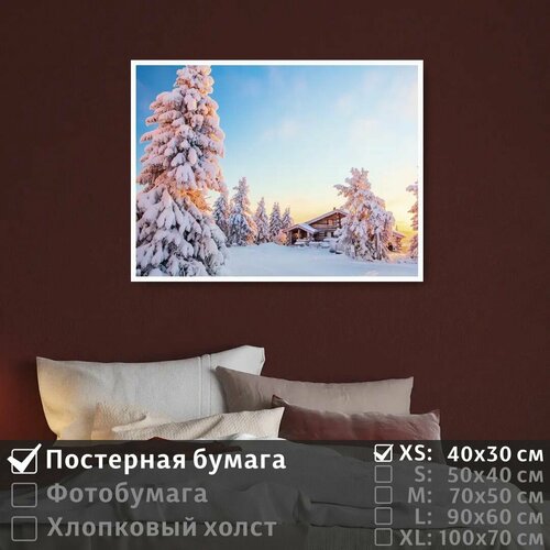 Постер на стену Красивый Дом В Зимнем Лесу 40х30 см ПолиЦентр