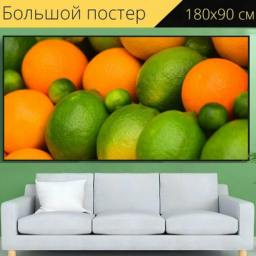 Большой постер "Кумкват, оранжевый, фрукты" 180 x 90 см. для интерьера