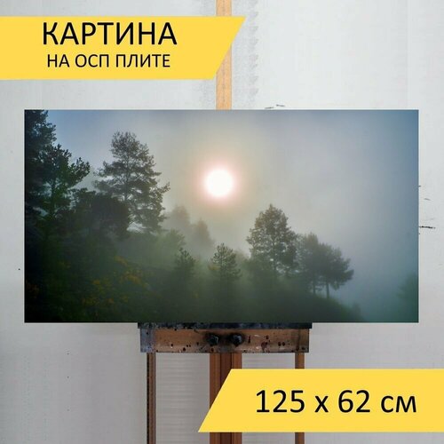 Картина на ОСП 125х62 см. "Туман, метеорология, погода" горизонтальная, для интерьера, с креплениями