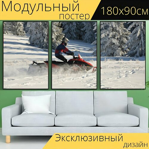 Модульный постер "Снег, зима, спорт" 180 x 90 см. для интерьера