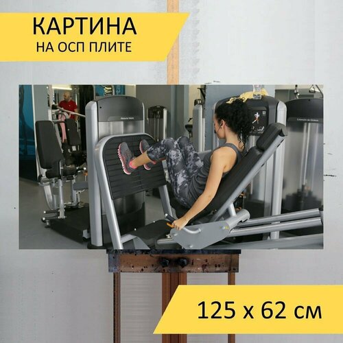 Картина на ОСП 125х62 см. "Кроссфит, спортзал, фитнес" горизонтальная, для интерьера, с креплениями