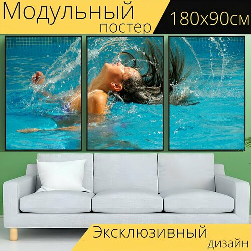 Модульный постер "Плавательный бассейн, воды, праздник" 180 x 90 см. для интерьера