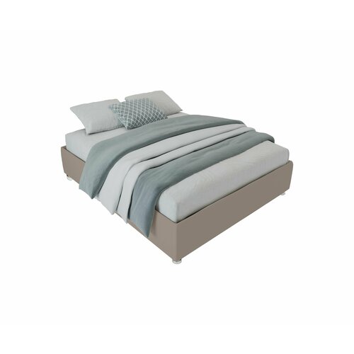 Двуспальная кровать Основание без изголовья 160x200 основание металлическое с ламелями велюр бежевый ножки 5 см