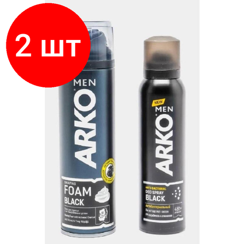 Комплект 2 наб, Подарочный набор ARKO пена д/бр Anti-Irritation 200мл, дезодор. Black 150 мл