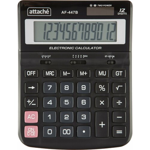 Калькулятор настольный полноразмерный Attache AF-447B,12р, дв. пит, черн