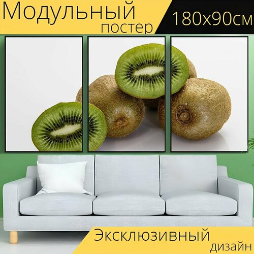 Модульный постер "Киви, фрукты, еда" 180 x 90 см. для интерьера