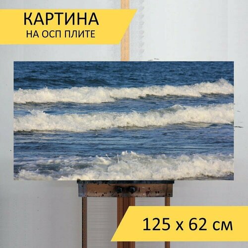Картина на ОСП 125х62 см. "Волны, море, воды" горизонтальная, для интерьера, с креплениями