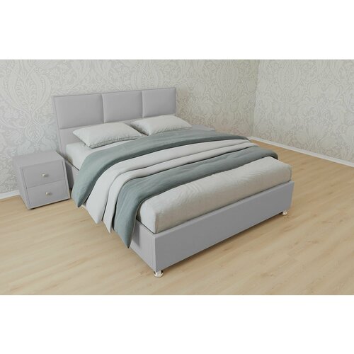 Двуспальная кровать Корсика 160x200 основание металлическое с ламелями велюр серый без ножек